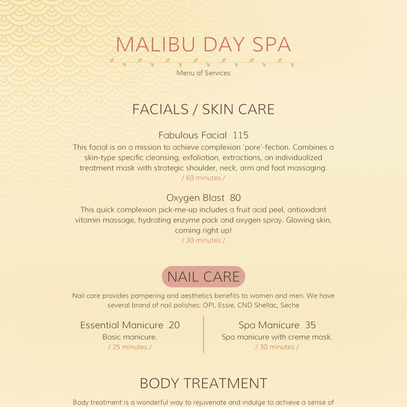 Spa Menu Templates And Designs From IMenuPro