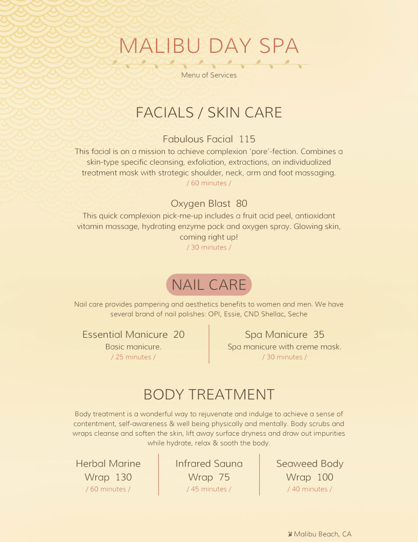 Salon Menu Templates From IMenuPro